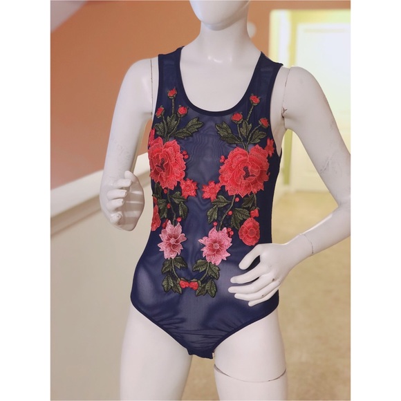 GoJane | Other | Gojane Floral Print Sheer Chiffon Mesh Bodysuit | Poshmark